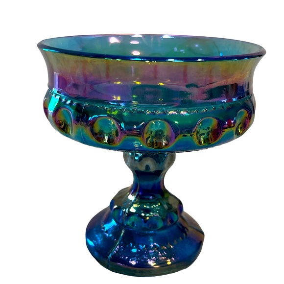 Dining | Indiana Glass Compote Vintage Blue Purple Iridescent Carnival ...
